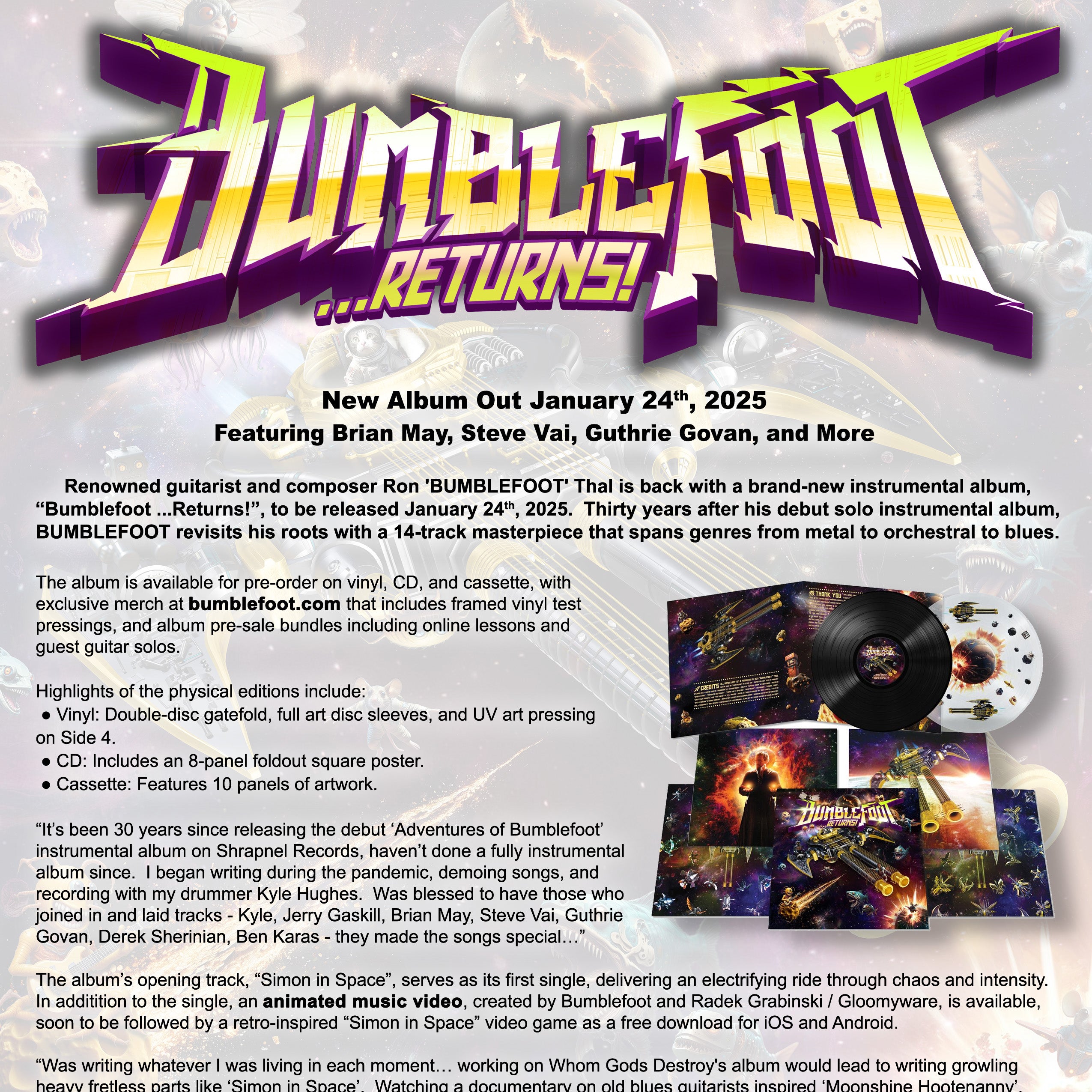 'Simon in Space' single / video + Album Announcement – Bumblefoot